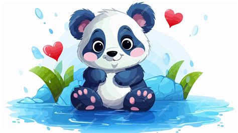 Cute Panda Cub In Love Cartoon Illustration Premium Ai Generated Vector