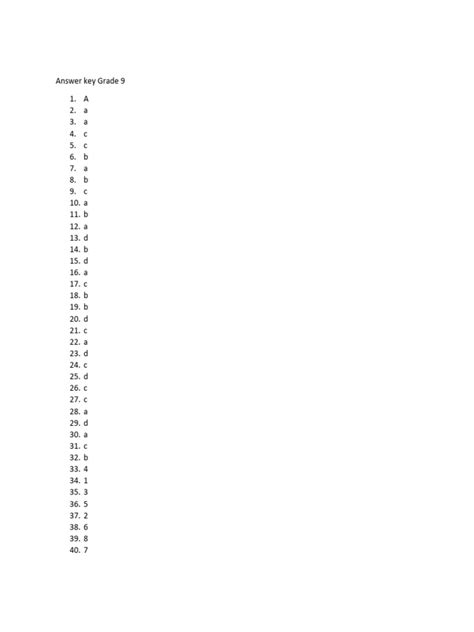 Answer Key Grade 9 Pdf