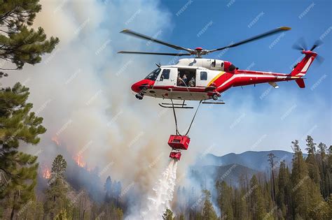 Fire Fighting Helicopter Carry Water Bucket To Extinguish The Forest