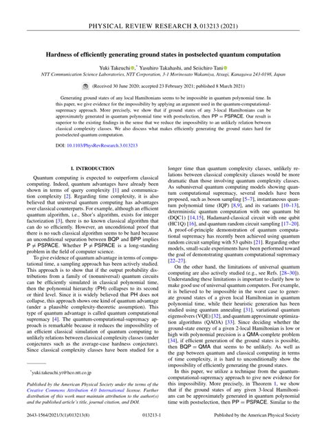 pdf hardness of efficiently generating ground states in postselected