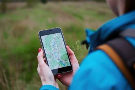 Tourist Hand Holding Phone With Map On Touch Screen Mobile Gps Navigation Stock Illustration