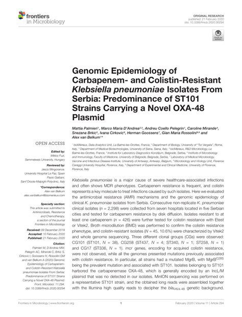 Pdf Genomic Epidemiology Of Carbapenem And Colistin Resistant