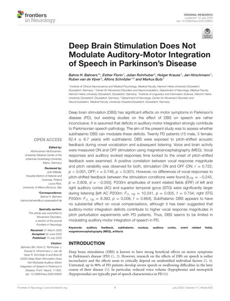 Pdf Deep Brain Stimulation Does Not Modulate Auditory Motor