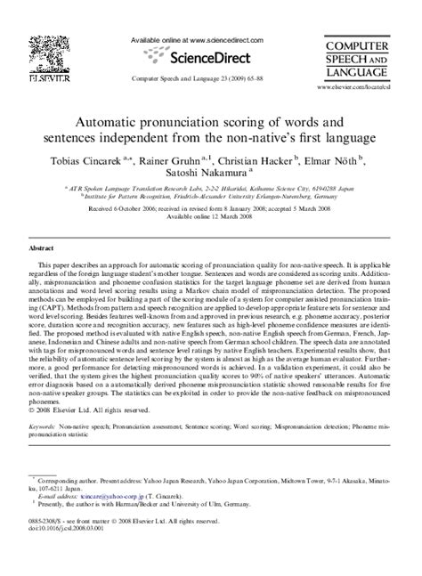 Pdf Automatic Pronunciation Scoring Of Words And Sentences