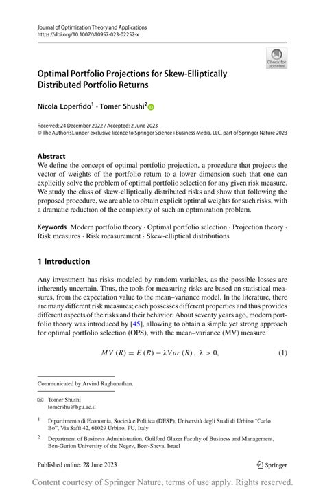 Optimal Portfolio Projections For Skew Elliptically Distributed