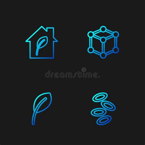 Set Line Hemoglobin Leaf Or Leaves Eco Friendly House And Molecule