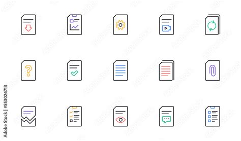 Document Line Icons Report Checklist And Download File Read Message Linear Icon Set Bicolor