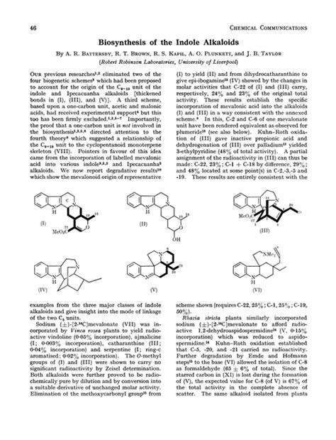 Biosynthesis Of The Indole Alkaloids Chemical Communications London