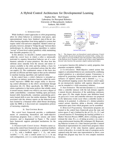 Pdf A Hybrid Control Architecture For Developmental Learning
