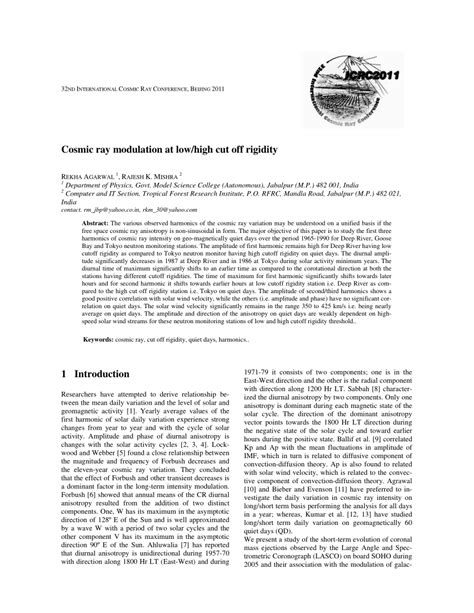 pdf cosmic ray modulation at low high cut off rigidity