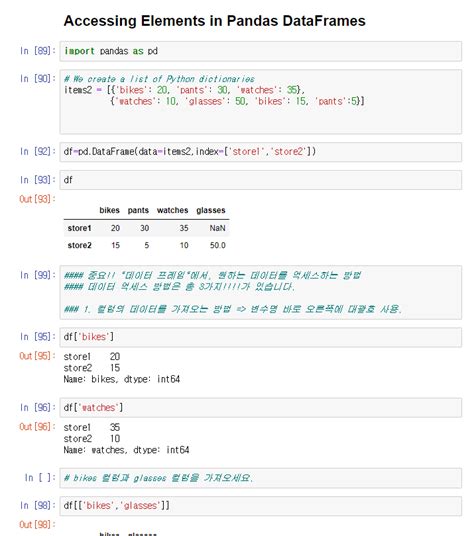 Python파이썬 Pandas Dataframe 데이터 억세스1 — 코딩발자취