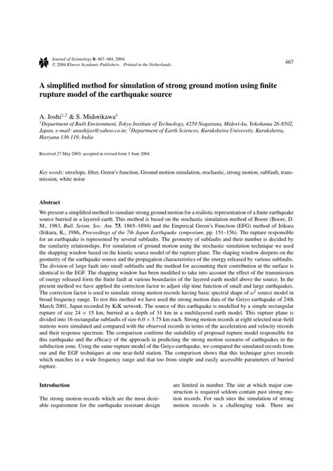 Pdf A Simplified Method For Simulation Of Strong Ground Motion Using
