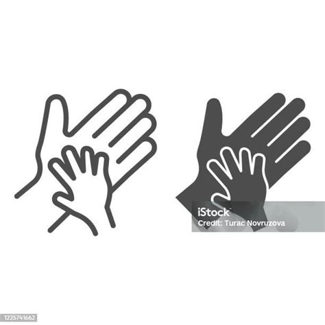 성인 손 라인과 단색 아이콘에 아이 손바닥 1 월 어린이 보호의 날 개념 부모와 아이 의 손 흰색 배경에 서명 모바일 개념및 웹 디자인에 대한 개요 스타일 벡터 그래픽