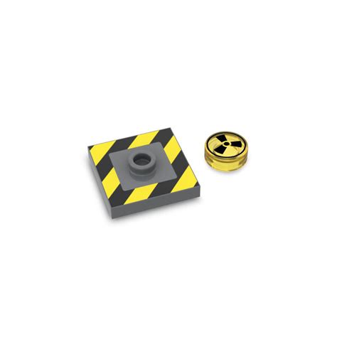 Radioactive Panic Button Printed On Lego® Brick 2x2 Dark Stone Gray