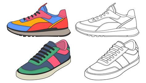 Set Off Sneaker Shoe Concept Flat Design Vector Illustration Sneakers In Flat Style
