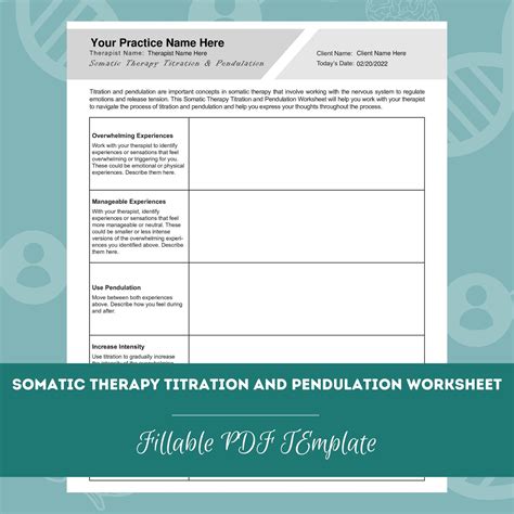 Somatic Therapy Titration And Pendulation Worksheet Editable Fillable