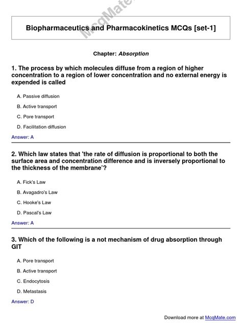 Biopharmaceutics And Pharmacokinetics Solved Mcqs Set 1 Pdf