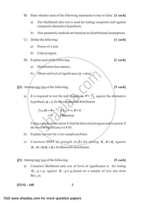 Testing Of Hypotheses 2017 2018 Bsc Statistics Semester 6 Tybsc 2013 Pattern Question Paper