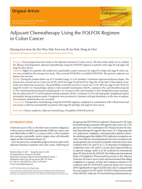 Pdf Adjuvant Chemotherapy Using The Folfox Regimen In Colon Cancer