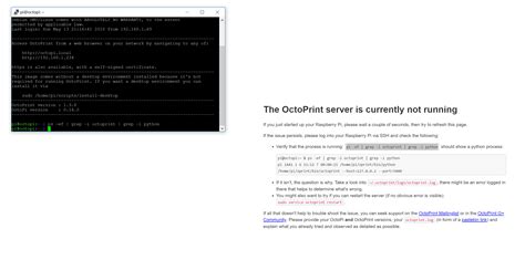 the octoprint server is currently not running get help octoprint