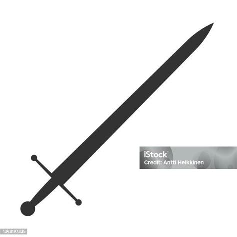 검 벡터 그림 아이콘입니다 군사 또는 전령 기호 보호 및 보안 표지판 중세 또는 기사 무기 판타지 롱소드 로고 클립 아트 실루엣 강철에 대한 스톡 벡터 아트 및 기타 이미지