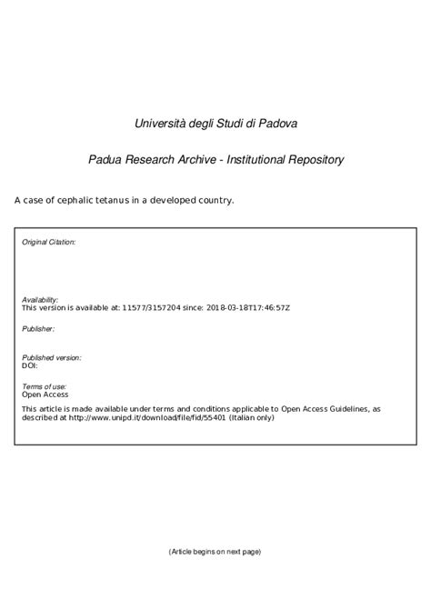 Pdf A Case Of Cephalic Tetanus In A Developed Country