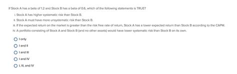 Solved A Particular Asset Has A Beta Of 1 2 And An Expected