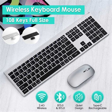 Ultra Slim Rechargeable Bluetooth Wireless Keyboard At Mouse Combo Full Size Multi Device Silent