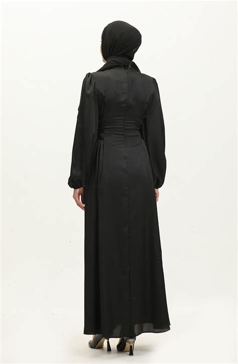 Yandan Bağlamalı Abiye Elbise 6156 03 Siyah Sefamerve