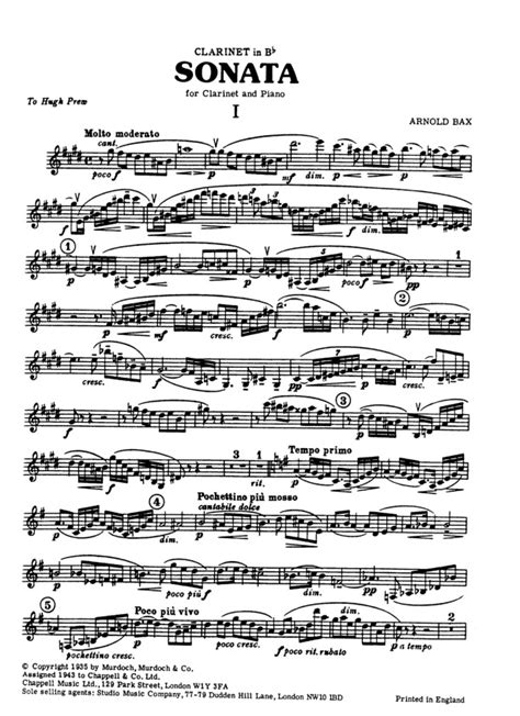 Bax A Sonata For Clarinet And Piano Pdfcoffeecom