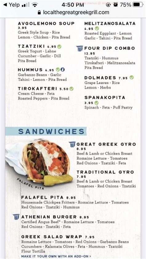 Menu At The Great Greek Mediterranean Grill And Catering Shelby
