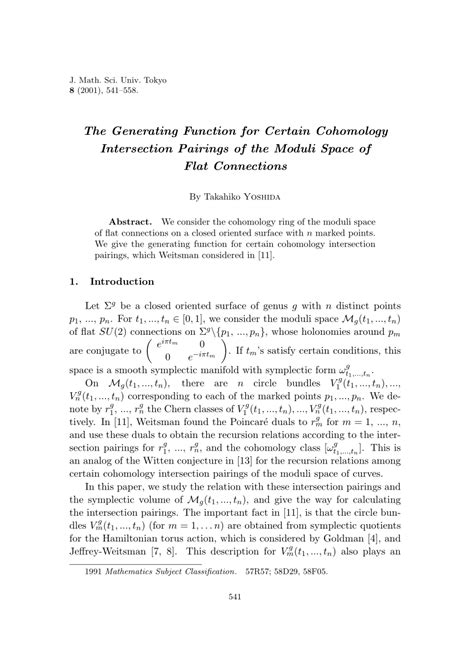 Pdf The Generating Function For Certain Cohomology Intersection