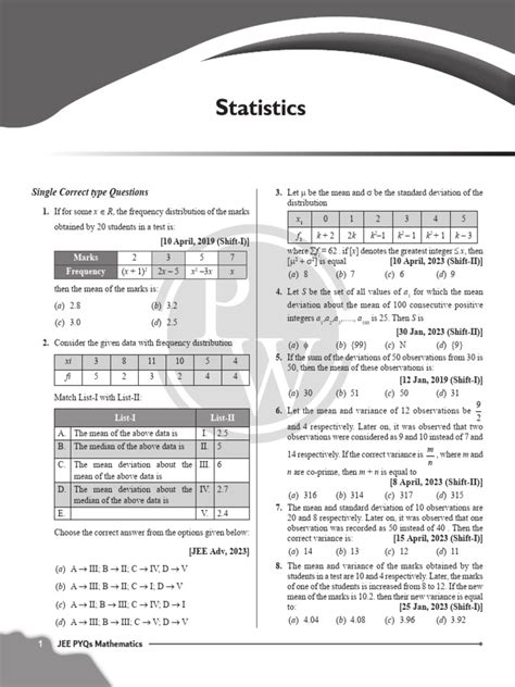 statistics pyq practice sheet pdf variance standard deviation