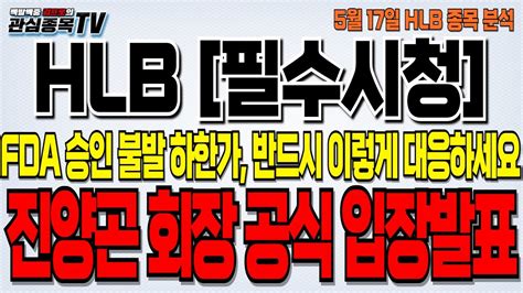 Hlb 에이치엘비 필수시청 Fda 승인 불발 하한가 더 빠질 수 있다 반드시 이렇게 대응하세요 진양곤 회장 공식 입장 발표 Hlb 에이치엘비