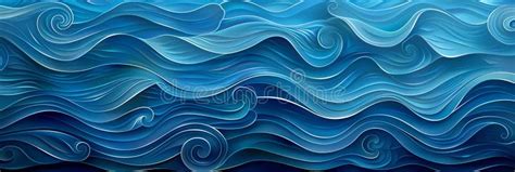 Abstract Illustration Of Ocean Waves In Various Shades Of Blue Capturing Fluid Movement And