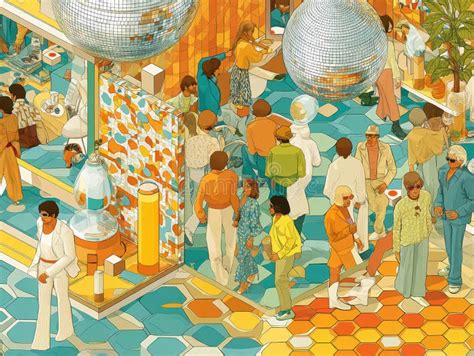 A Vibrant Retro Style Dance Party Gathering With Disco Balls