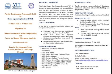 Faculty Development Program Hybrid On Robot Operating System Ros2 Vit University Chennai