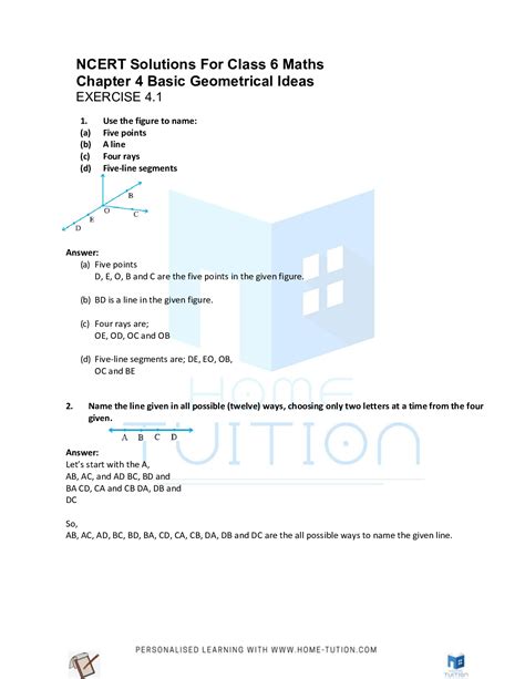 Ncert Solutions For Class 6 Maths Chapter 4 Basic Geometrical Ideas