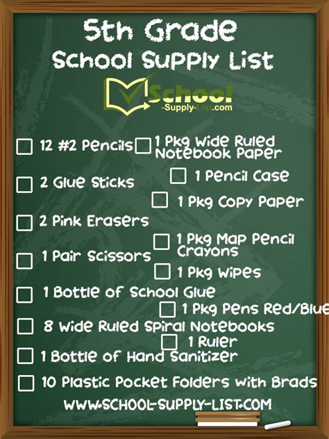 2026 2027 Suggested School Supply List Checklist For The 5th Grade