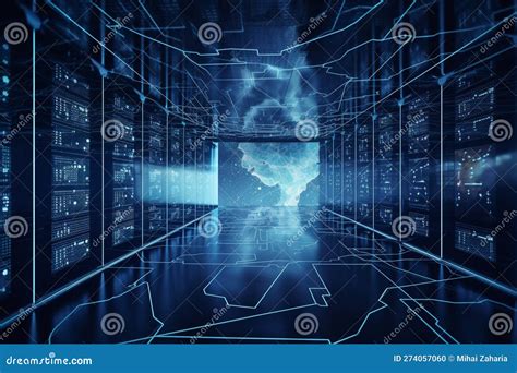 Cloud Computing Data Center Conceptual Illustration Generative Ai Stock Illustration