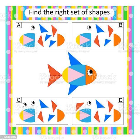 아이들을 위한 논리 퍼즐 올바른 물고기 세트를 찾으십시오 유치원 워크시트 활동 정답은 B입니다 0명에 대한 스톡 벡터 아트 및 기타 이미지 Istock
