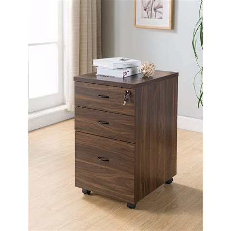 Wooden File Cabinet With Three Drawers Dark Brown