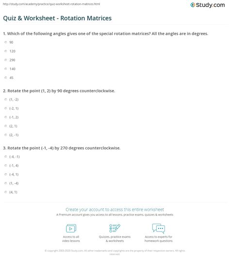 quiz and worksheet rotation matrices
