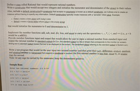 solved define a class called rational that would represent