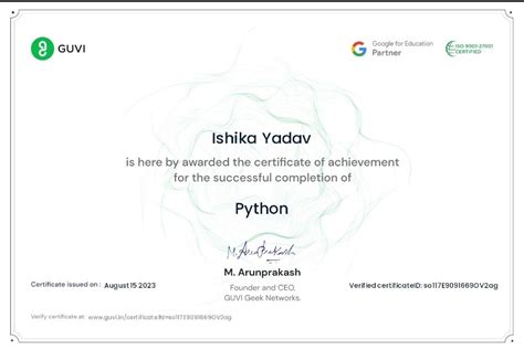 Ishika Yadav On Linkedin Learnandgrow Python Guvi Certificate