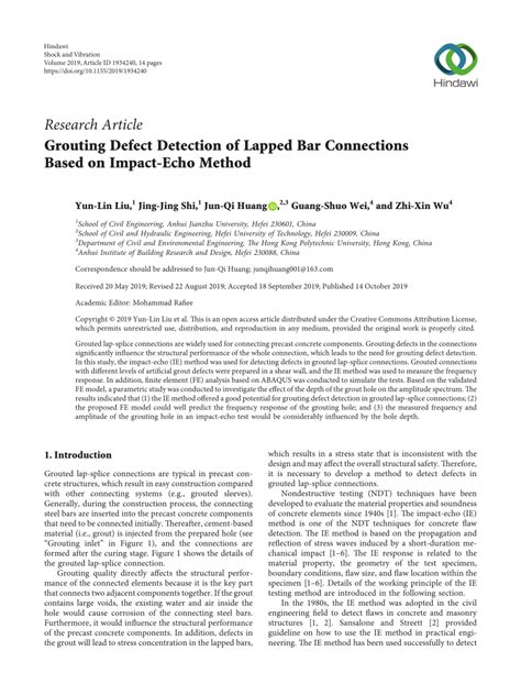 Pdf Grouting Defect Detection Of Lapped Bar Connections Based On Impact Echo Method