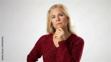 Happy Smiling Mature Older Woman Gives Mind Blown Gesture Showing Explosion Of Ideas Model