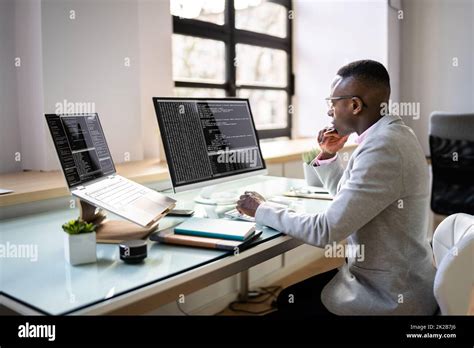 African American Man Programmer Girl Coding Stock Photo Alamy