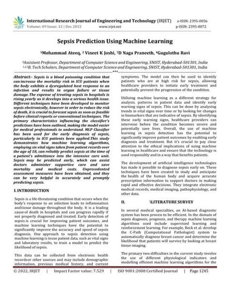 Sepsis Prediction Using Machine Learning Pdf