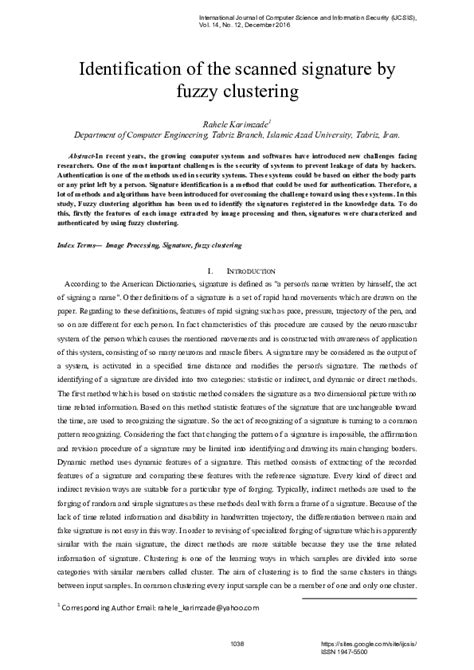 Pdf Identification Of The Scanned Signature By Fuzzy Clustering Journal Of Computer Science